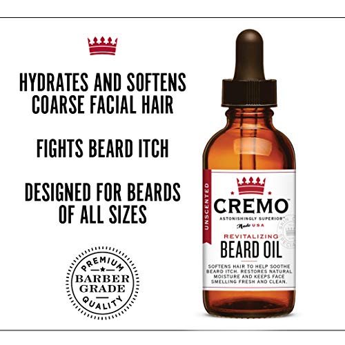 Cremo Unscented Revitalizing Beard Oil, Restores Moisture, Softens and Reduces Beard Itch for Facial Hair of All Lengths, 1 Oz