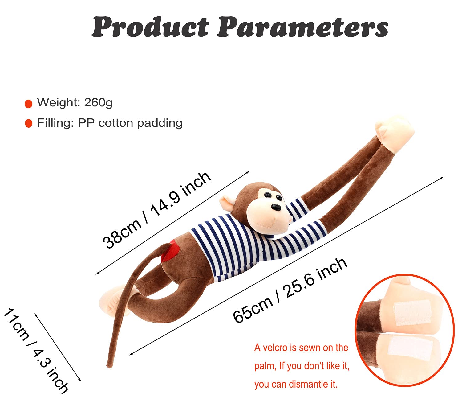 HWD Cute Long-Armed Plush Monkey Doll, 25.6'' Soft Stuffed Animals Toy Gifts for Kids, Toddler, Birthday (Brown)
