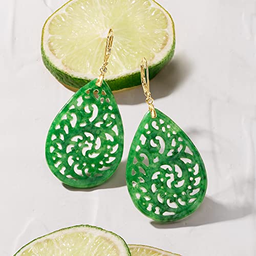 Ross-Simons Carved Jade Teardrop Earrings in 18kt Gold Over Sterling
