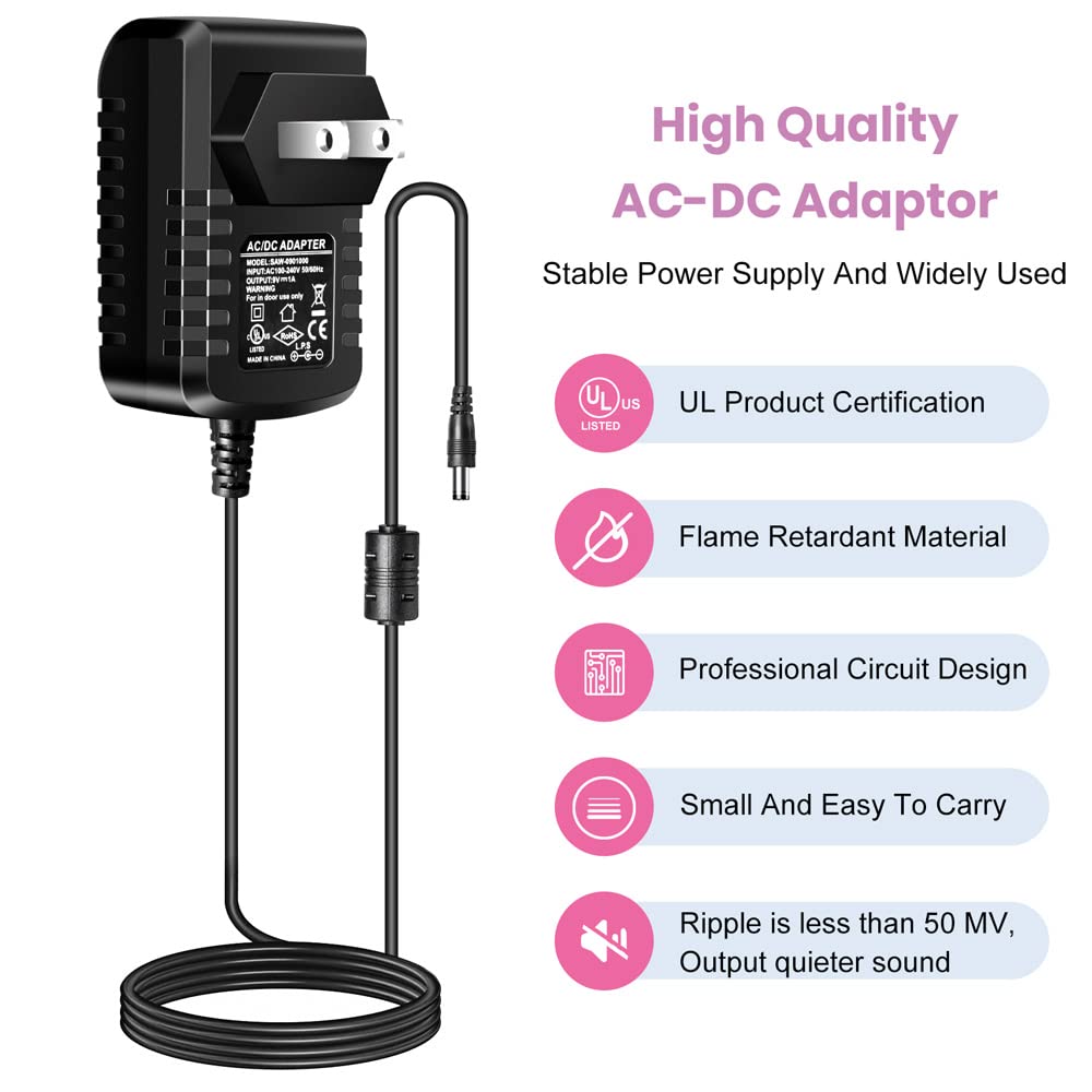 Guitar Pedal Power Supply Adapter 9V DC 1A Tip Negative 5 Way Daisy Chain Cables for Electronic Guitar Effect Pedal