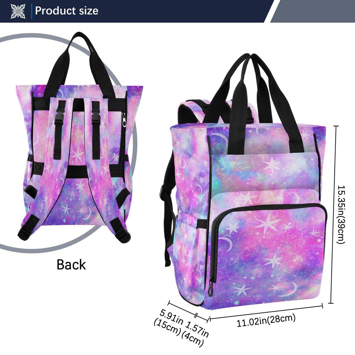 ALAZA Marble Galaxy Star Moon Print Diaper Bag Backpack Multifunction Travel Back Pack Large Capacity Bag