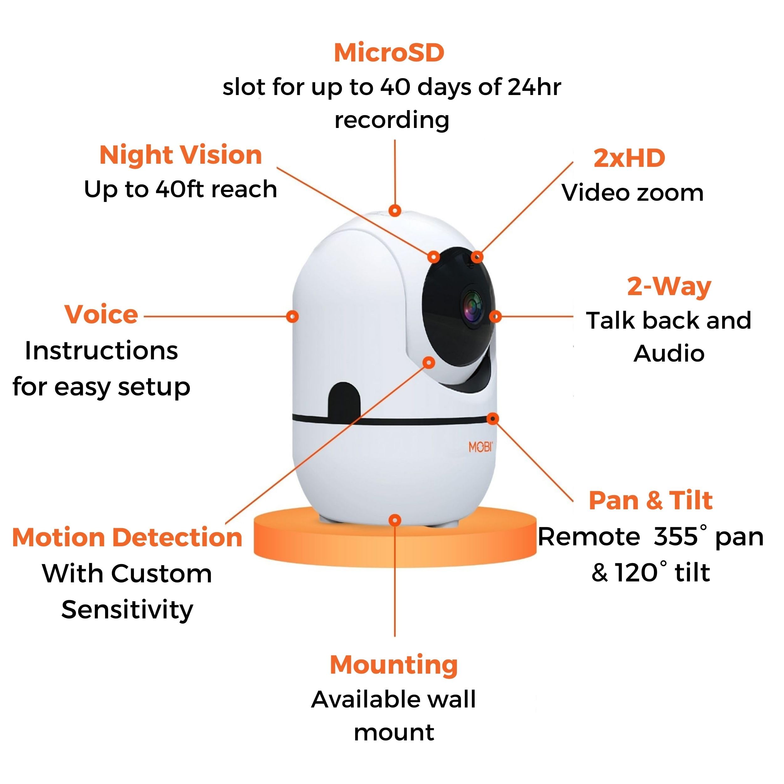 MobiCam HDX Wi-Fi Pan & Tilt Smart Nursery, Elderly & Home Monitoring Camera, 1080p HD Indoor Security Night Vision IP Camera, Motion Detection, Two-Way Audio, Cloud & SD Card Storage - (3-Pack)