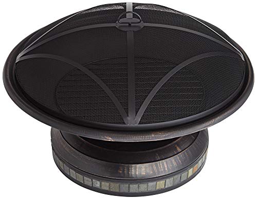 Bristol Black Iron Outdoor Fire Pit Round 35" Steel Mesh Wood Burning with Spark Screen and Fire Poker for Outside Backyard Patio Camping Deck - John Timberland