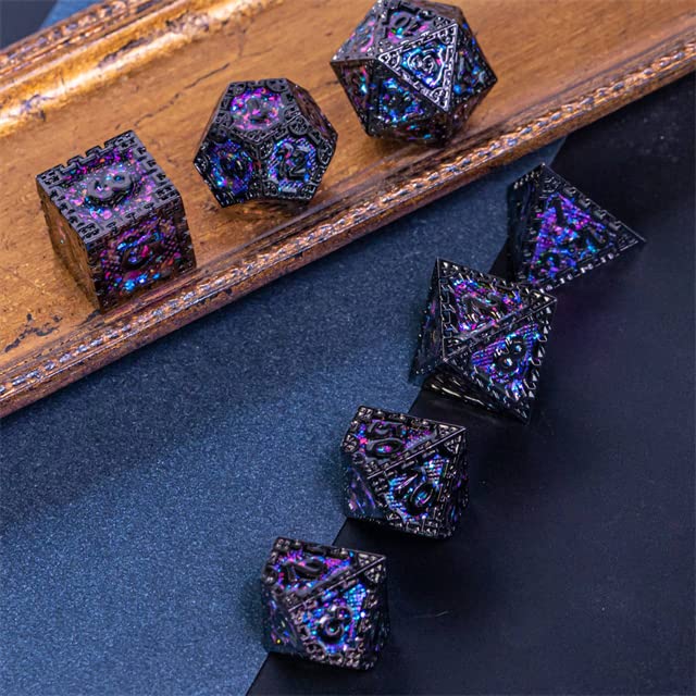 Ancient Dark Evil Elves Rune DND Metal Dice Set for Dungeons and Dragons Gifts, D&D, D and D, Pathfinder, Accessories, D20, Polyhedral, Resin Dice, Metal, Dice Tray, Tower, Bag, Box