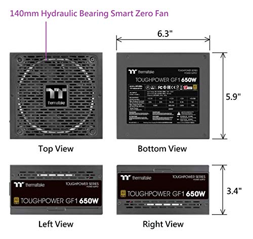 Thermaltake Toughpower GF1 650W 80+ Gold SLI/ CrossFire Ready Ultra Quiet 140mm Hydraulic Bearing Smart Zero Fan Full Modular Power Supply 10 Year Warranty PS-TPD-0650FNFAGU-1