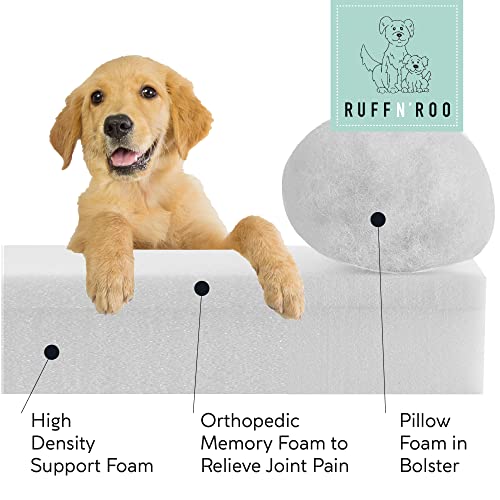 Classic Brands Ruff n' Roo Small Waterproof Bolster Cotton and Memory Foam Dog Bed with Non-Slip Bottom, Grey