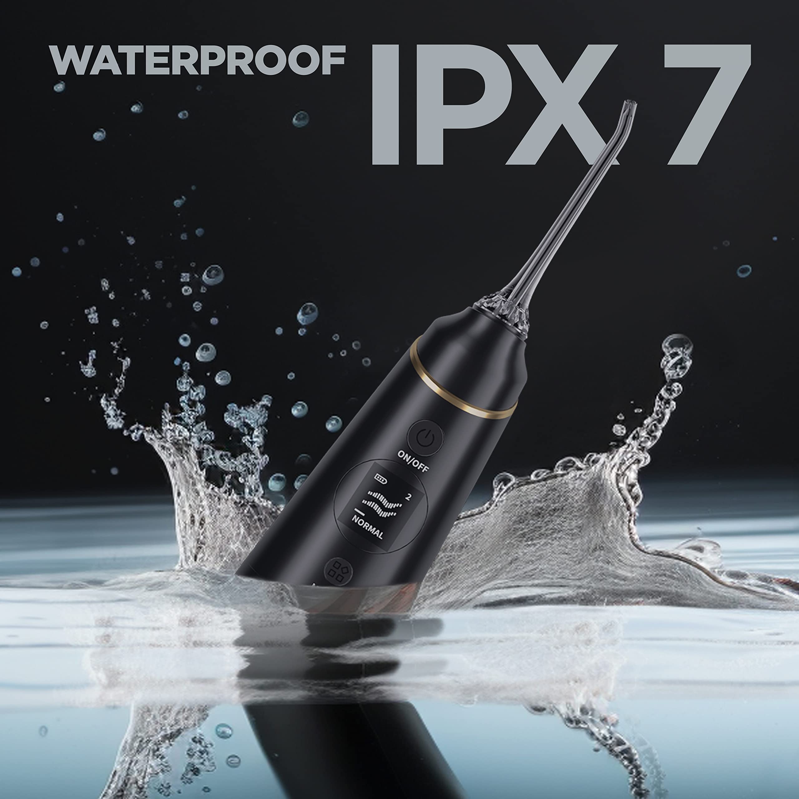 AROVEA Water Flosser, 5 Professional Modes, 8 Replaceable Jet Tips - IPX7 Waterproof, Powerful Rechargeable Battery Life, Oral Dental flosser for Home Travel
