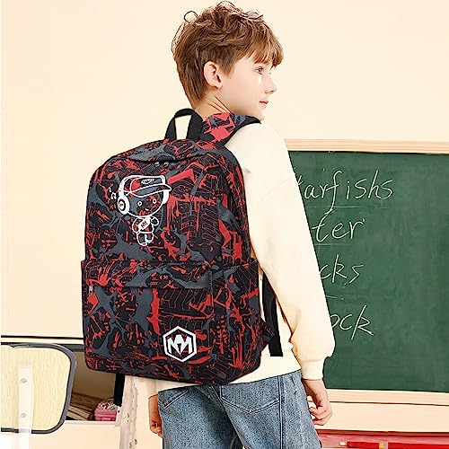 Bluboon Preschool Backpack Kids Boy Kindergarten Backpack With Lunch Box School Book Bags for Elementary Primary Schooler(Red Cool Boy