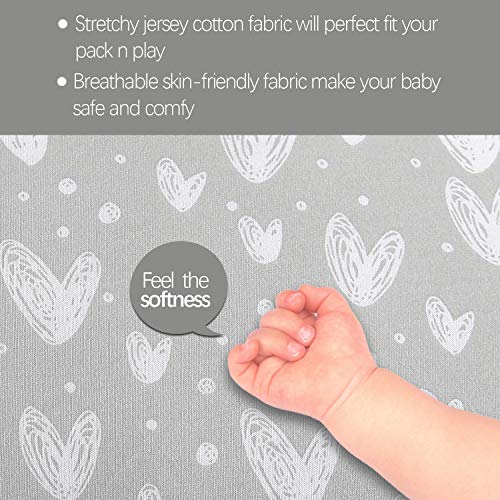 Pack n Play Fitted Sheet, Soft Jersey Cotton Portable Playard Sheets, 2 Pack Mini Crib Sheets, Unisex, Preshrunk