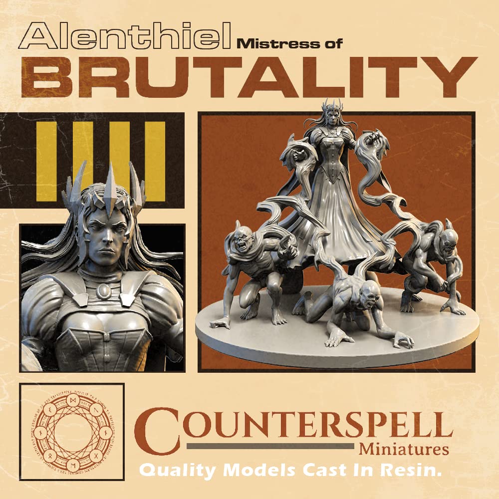 DUNGEON CRAFT Unpainted Miniatures, Compatible with DND, RPG, Tabletop Games, Roleplaying Figures for Your Dungeons & Dragons Quest, Mini Gaming Action Figures (Alenthriel- Mistress of Brutality)