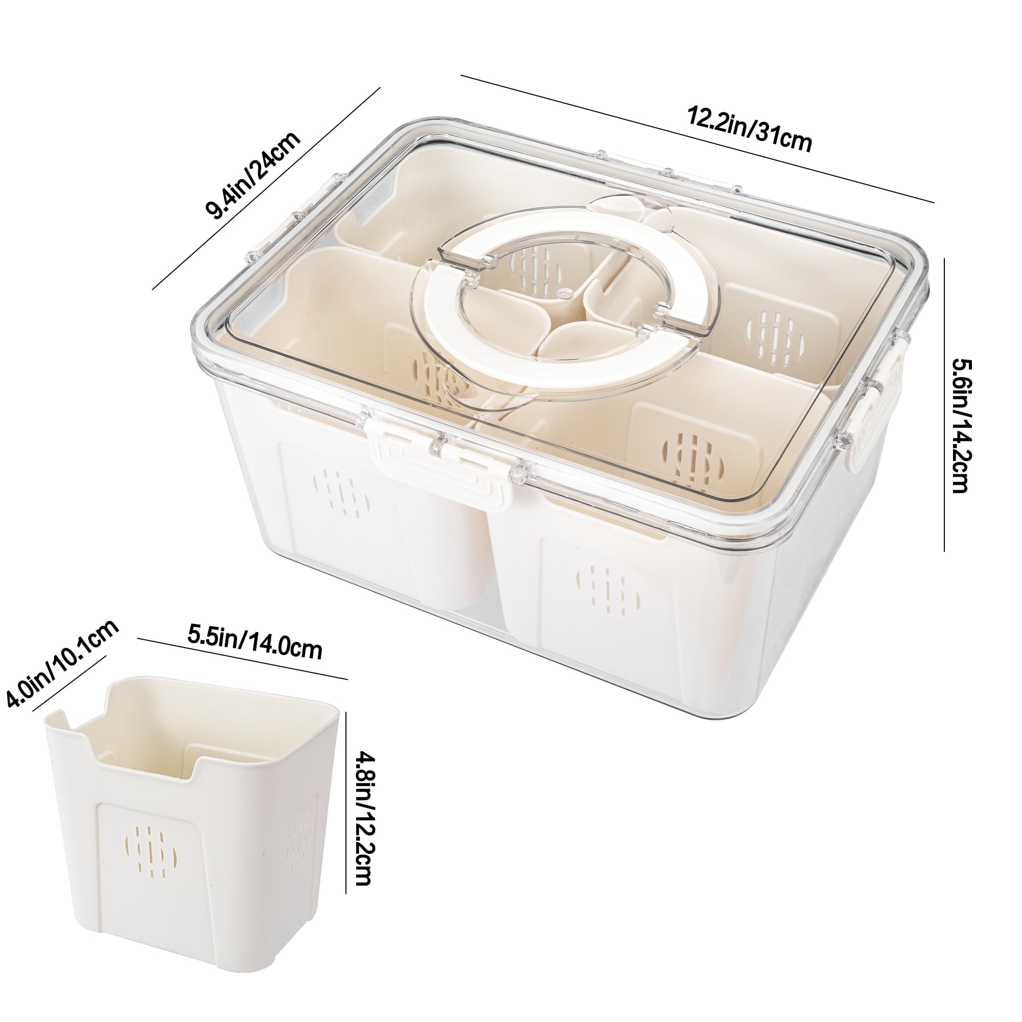 Bandesun Airtight Fruit Storage Containers for Fridge with Lids - 4 Grids, Handle & Removable Colanders, BPA-Free Fresh Produce Saver & Refrigerator Organizer Bins