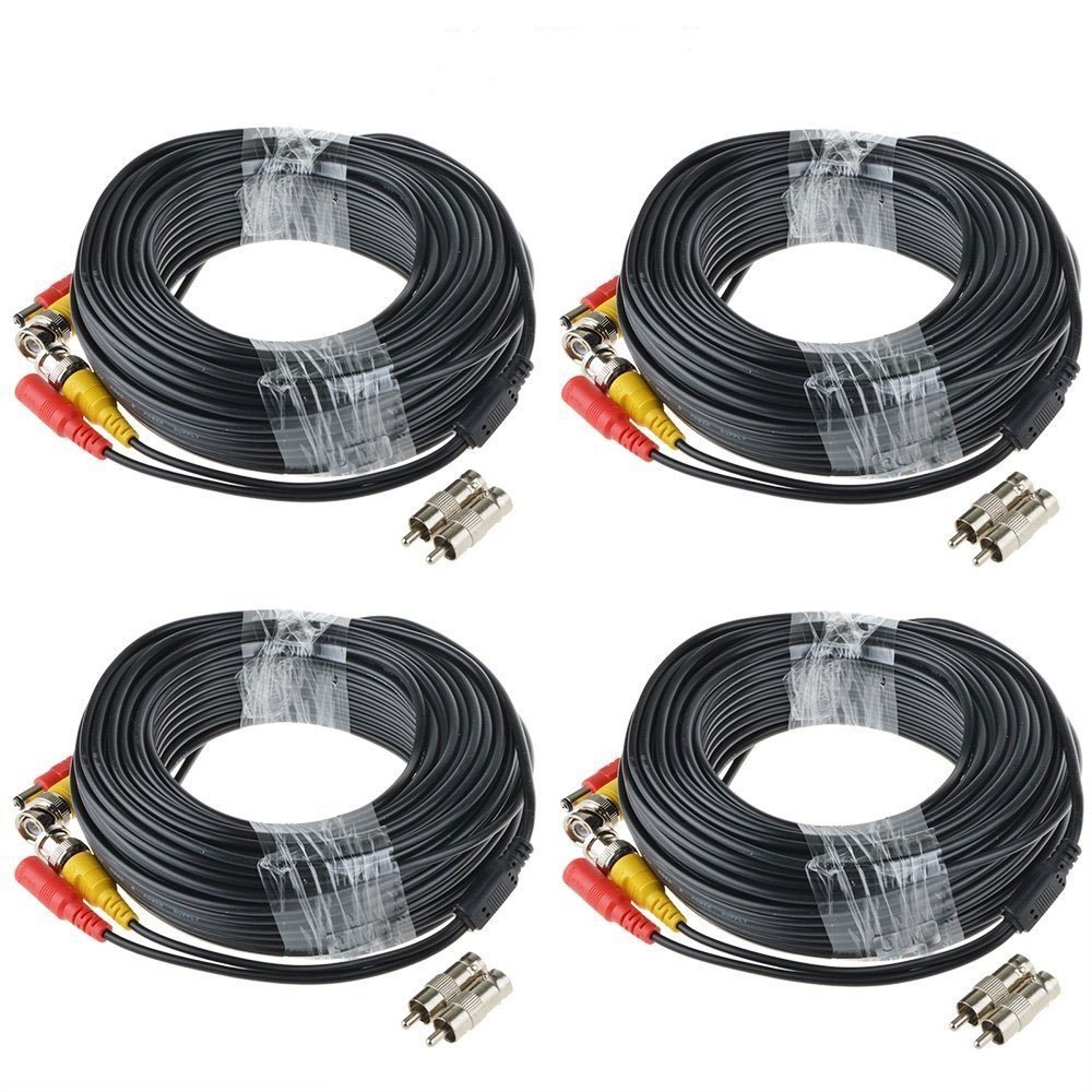 EWETON 4 Pack 60 Feet BNC Video Power Cable Security Camera Wire Cord Extension Cable with 8pcs BNC to RCA Connectors for CCTV DVR Surveillance System