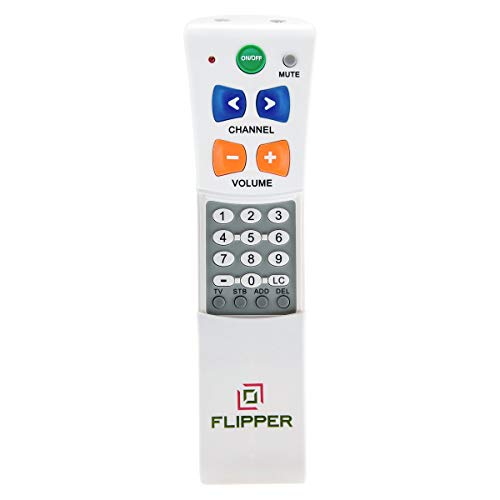 Flipper Big Button Universal TV Remote - Seniors, Elderly - Simple, Works TV & Cable - Favorite Channels - Learning - Supports IR Devices