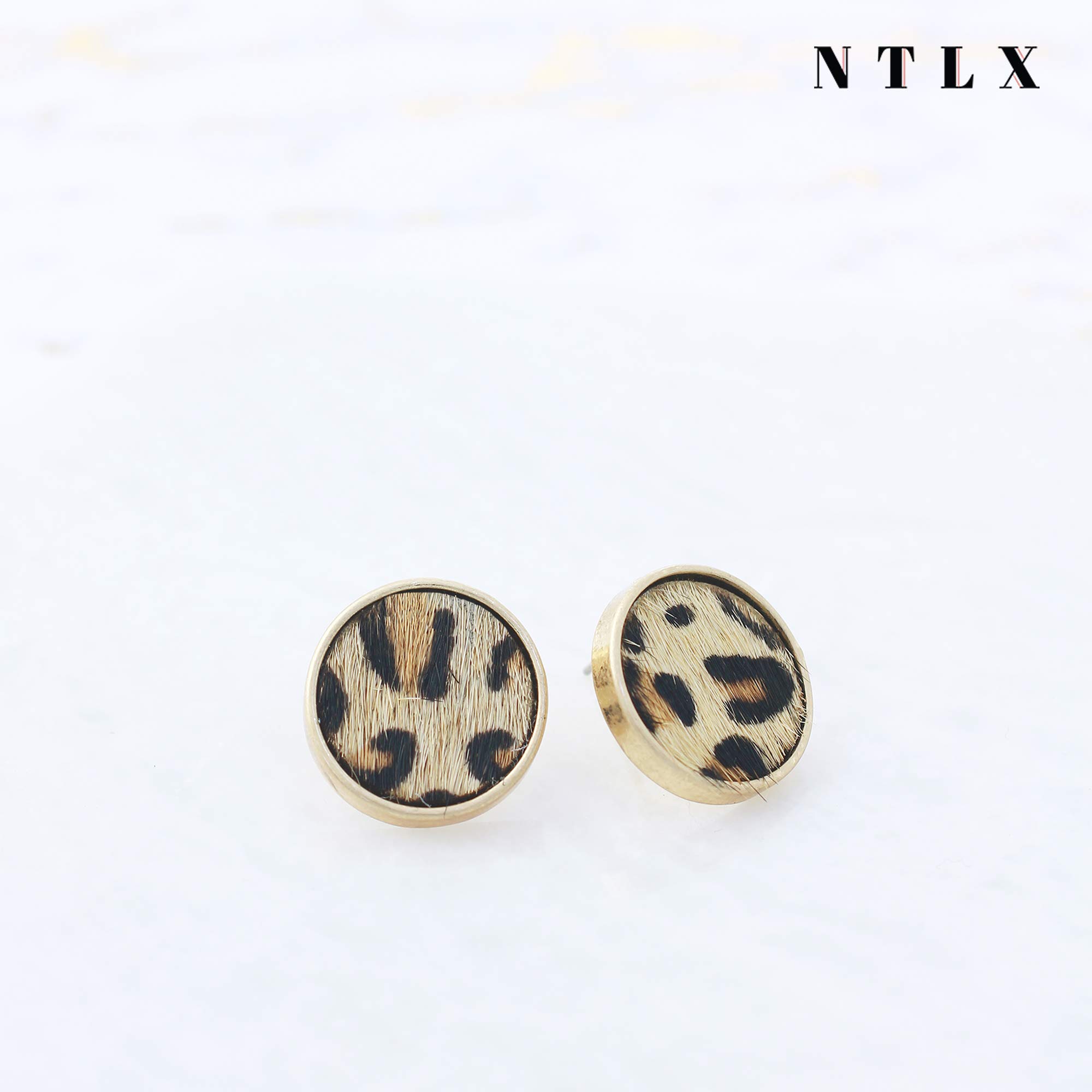 Animal Print Stud Earrings for Women – Leopard, Jaguar, Zebra, Snakeskin – Genuine Leather – Round, Oval, Teardrop - Fashion Statement Earrings - Gift Box Included (Round - Leopard)