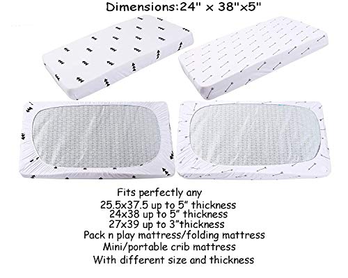 Pack n Play Playard Sheet Set 2 Pack 100% Jersey Knit Cotton Ultra Soft Stretchy Fitted Portable Mini Crib Sheet for Baby Girl Boy Grey Arrows Black Triangles by Knlpruhk