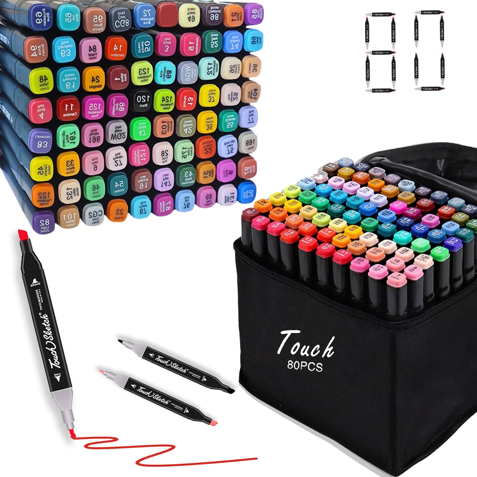Alcohol Markers, 80 Colors Dual Tip Permanent Art Markers Set for Kids, Coloring Painting Supplies Sketch Drawing Markers for Adults, Holiday Present for Boys Girls Students, Journal Note Doodle