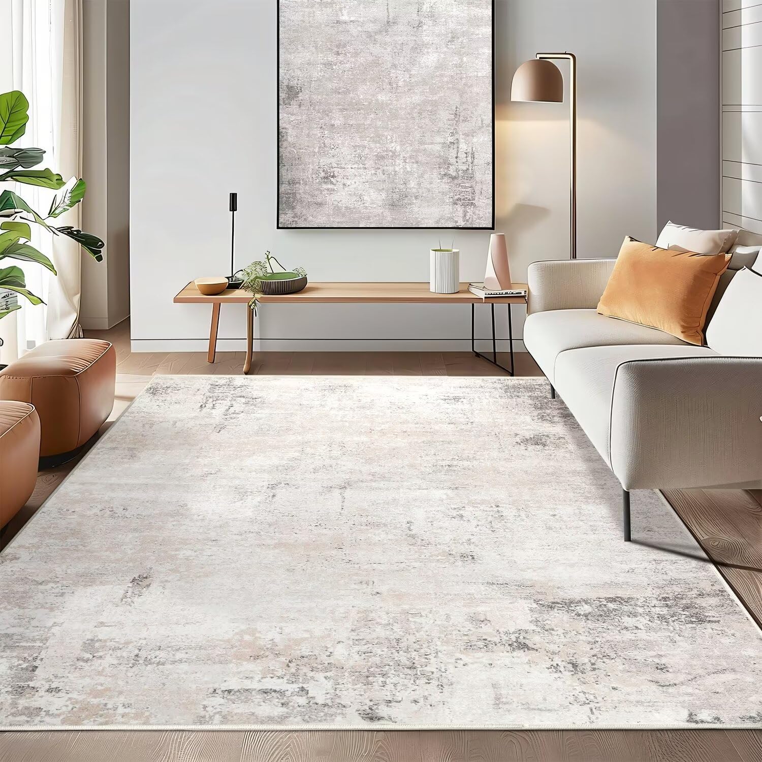 Area Rugs 8x10 for Living Room, Ultra-Thin Modern Abstract Large Washable Rug Soft Non-Slip Backing Floor Mat Carpet Indoor Thin Accent Rug for Bedroom Dining Room Playroom Office Home Décor