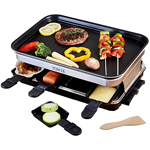 Indoor Grill Smokeless Korean BBQ Grill 2 IN 1 Griddle Electric Grill Raclette Table Grill Kitchen Appliances with 8 Mini Grill Cheese Pans Christmas Gift Removable Non-Stick Temperature Control,1500W