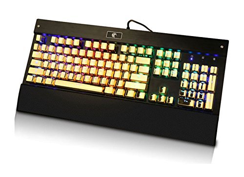 HUO JI Double Shot Keycap Set -104 Translucent Backlit Key Cap, Golden Metal Color for All Mechanical Keyboards with Key Puller