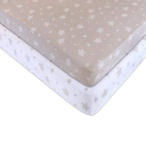 Ely’s & Co. Crib Sheets, Baby Boy/Girl Fitted Crib Mattress Sheet Set, 2 Pack, 100% Jersey Knit Cotton, Infant and Toddler Nursery Bedding, Tan Drawn Star, 28” x 52”