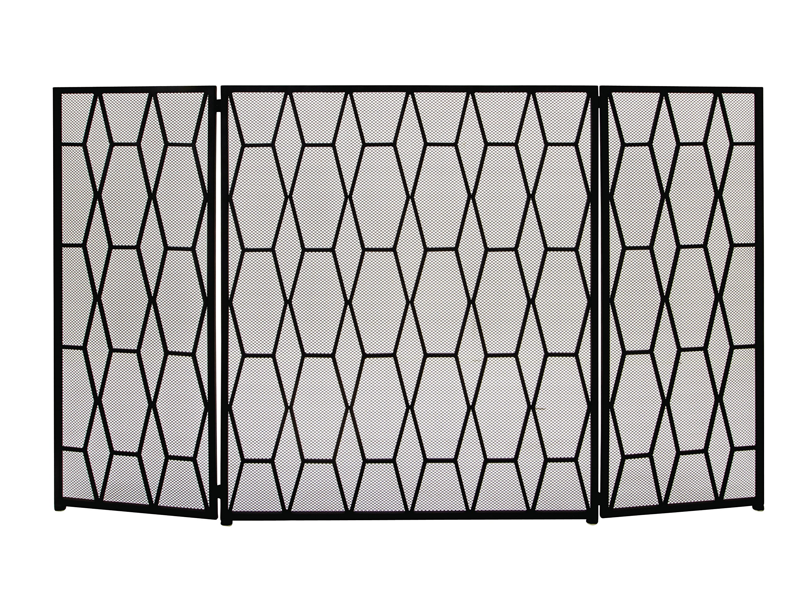 Deco 79 Metal Geometric Foldable Mesh Netting 3 Panel Fireplace Screen, 51" x 1" x 31", Black