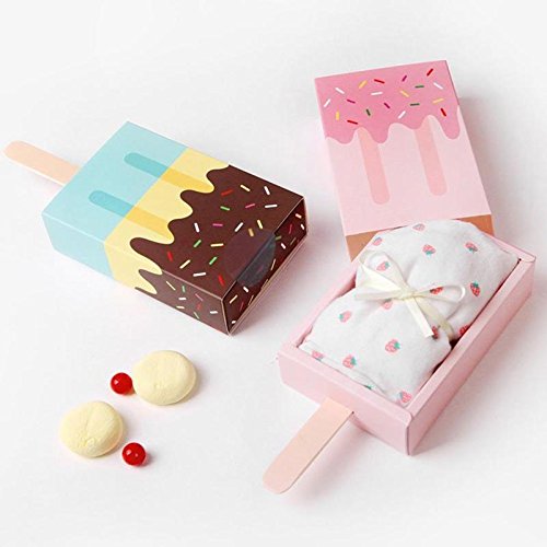 Pack of 50 Ice cream shape gift Candy boxes,kids party,favor box,Popsicle Candy Folding Paper Box Korean Cartoon Drawer Cute (Pink)