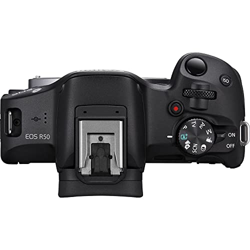 Canon EOS R50 Mirrorless Camera (Black) (5811C002) + 64GB Memory Card + Bag + Charger + LPE17 Battery + Card Reader + Memory Wallet + Cleaning Kit (Renewed)