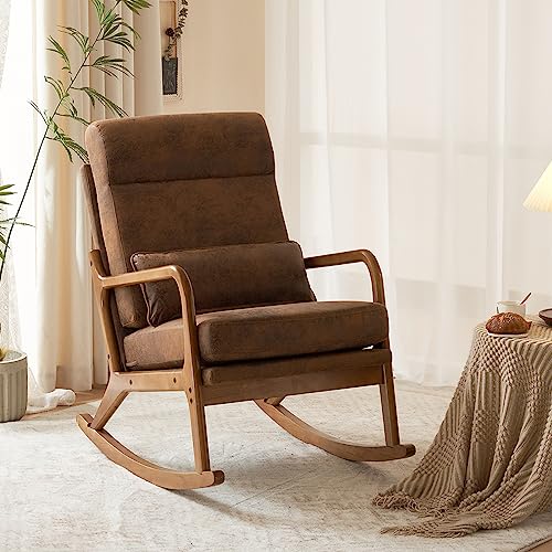 JOYBASE Rocking Chair, Nursery Glider Rocker Chair, Nursing Rocking Accent Chair, Modern Comfy Lounge Armchair with High Backrest for Indoor, Living Room, Bedroom, Nursery (Orange, Bronzing Cloth)