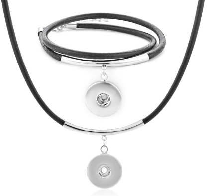 My Prime Gifts Snap Jewelry Pendant & Necklace Black Leather Length 18-20" Holds 18-20mm Standard Snaps