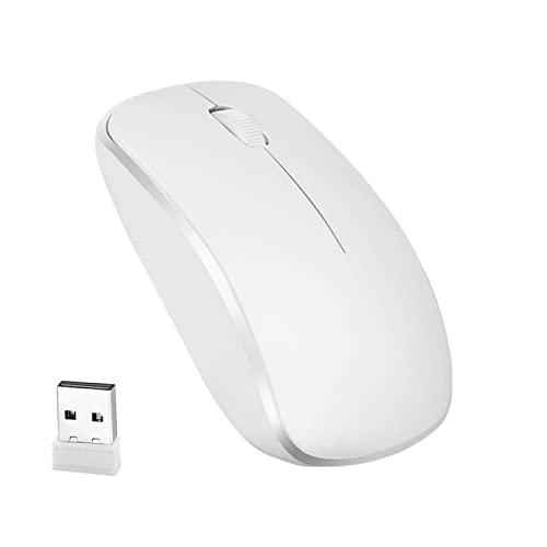 areclern Portable Wireless Mouse Ergonomic Rechargeable Silent with Receiver Mice Gaming Mouse Computer Accessories for Laptop PC White