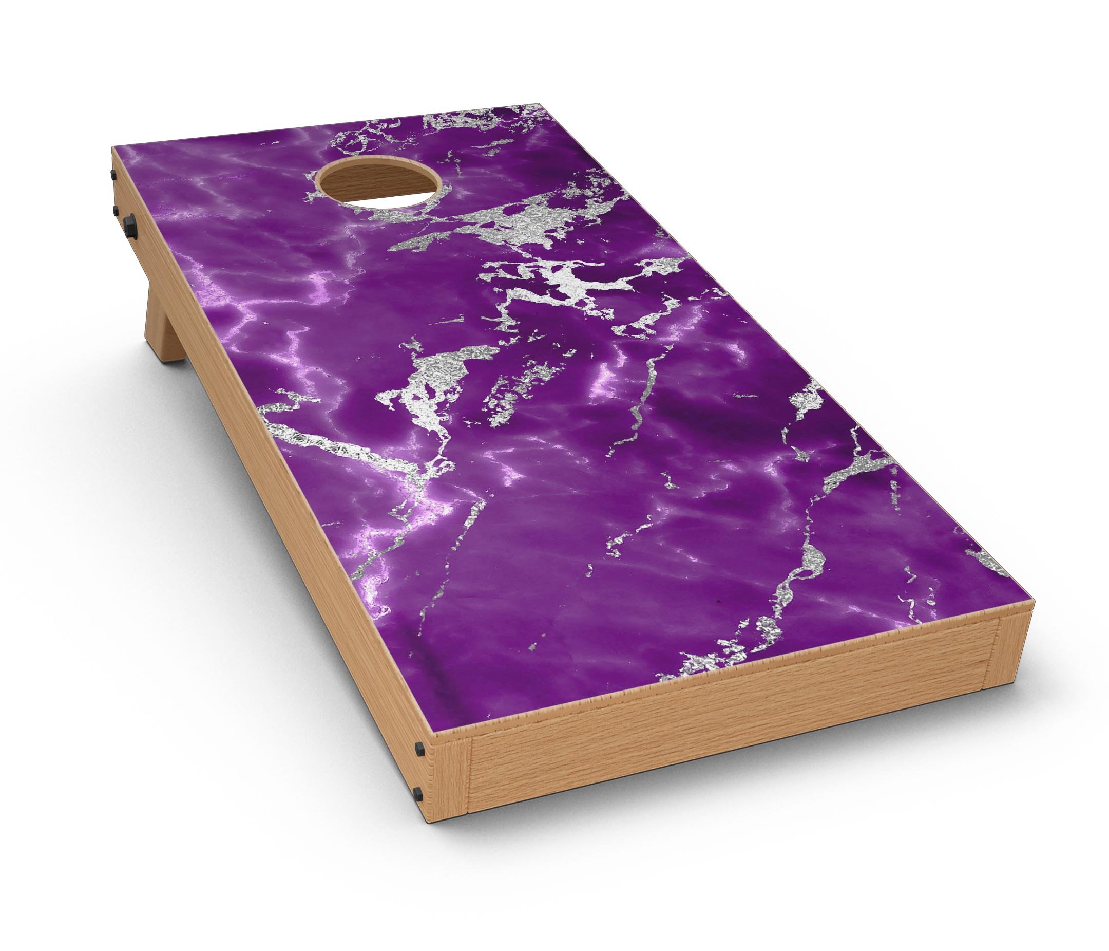 Design Skinz Marble Skin Set for Cornhole (Skin Only) - Purple Marble & Digital Silver Foil V2