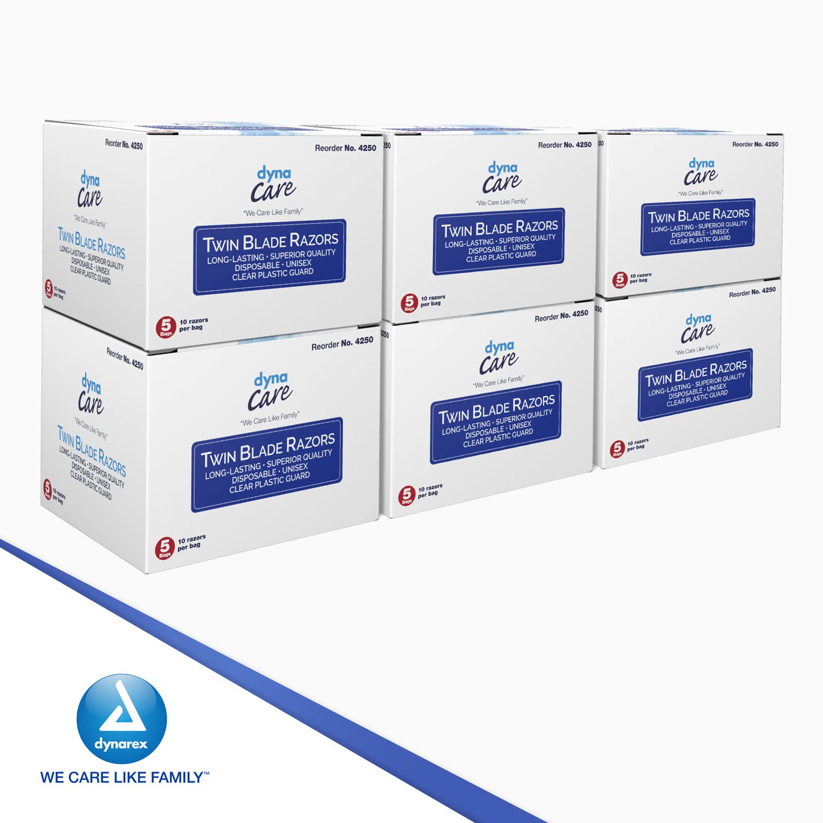 Dynarex DynaCare Twin Blade Razors, Disposable Unisex Razor with Two Blades Provides Smooth, Close Shave, for Prior to Procedures or Tattoos, Blue, 6 Boxes - 50 Razors per Box