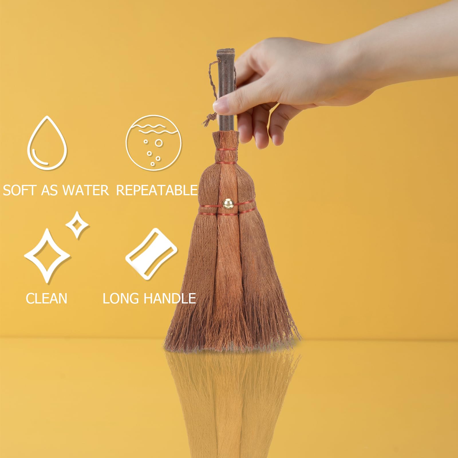 Cabilock Tea Tray Broom - Brown Silk Broom Straw Whisk Mini Broom for Home Tea Tray Small Whisk, Tea Ceremony Accessories for Dustpan Keyboard