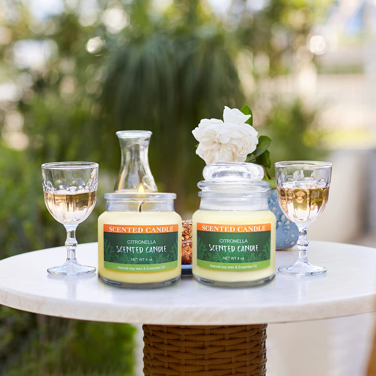 Citronella Candles 4-Pack, 4oz Yellow Soy Wax with Lemongrass Essential Oil - Scented Glass Jar Candles for Outdoor and Indoor Use