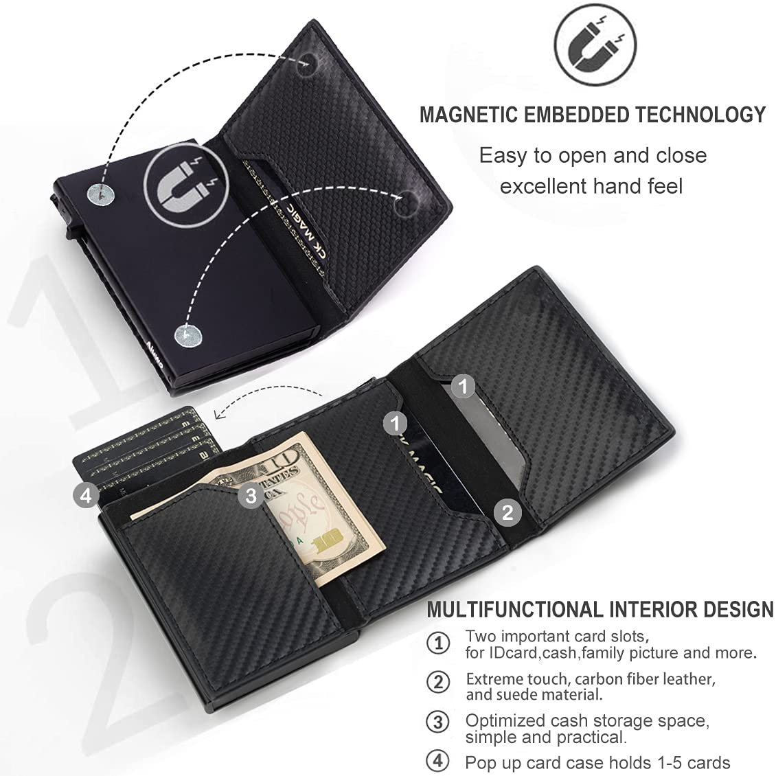 Aiuwo Credit Card Holder for Men Slim Wallet Rfid Wallet,Money Clip Wallets for Men,Minimalist Wallet for Men (Carbon Leather)