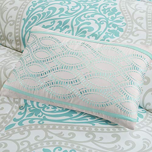 Intelligent Design ID10-898 Senna Comforter Set King/Cal King Size - Aqua Blue/Gray, Damask β 5 Piece Bed Sets β Ultra Soft Microfiber - All Season Comforter Set Bedding