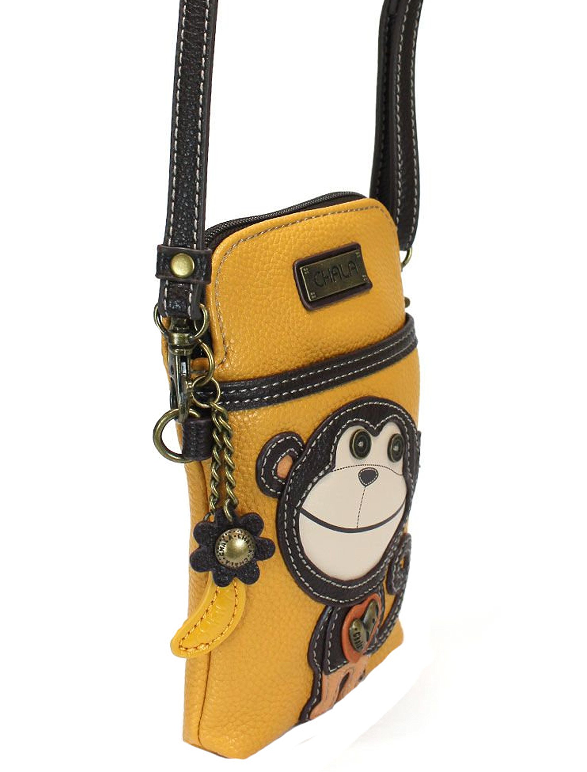 Chala Group Monkey Cellphone Crossbody Handbag - Convertible Strap, Yellow, 5" x 7.5" x 1"