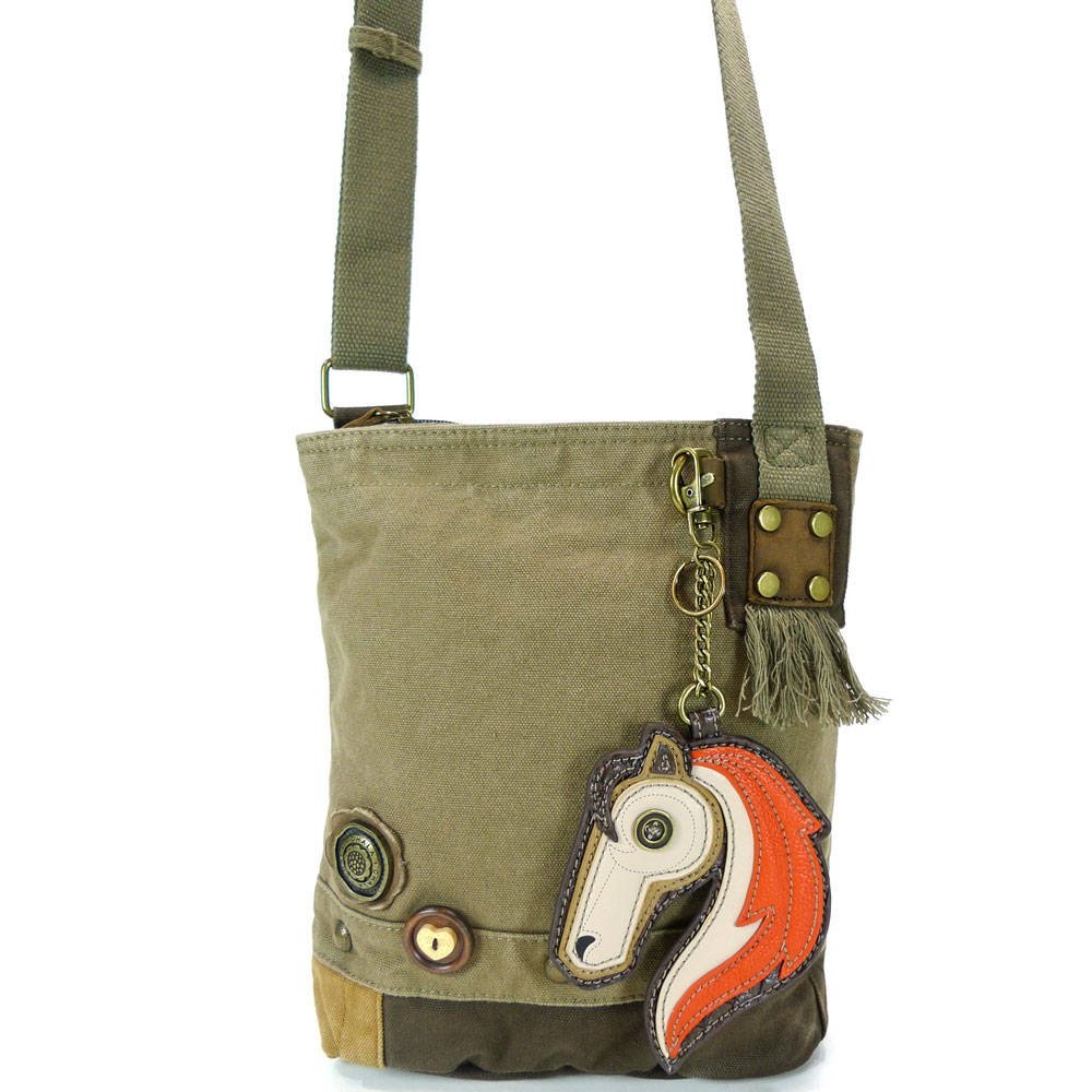 Chala Handbag Patch Crossbody HORSE Dark Olive Green Bag Canvas