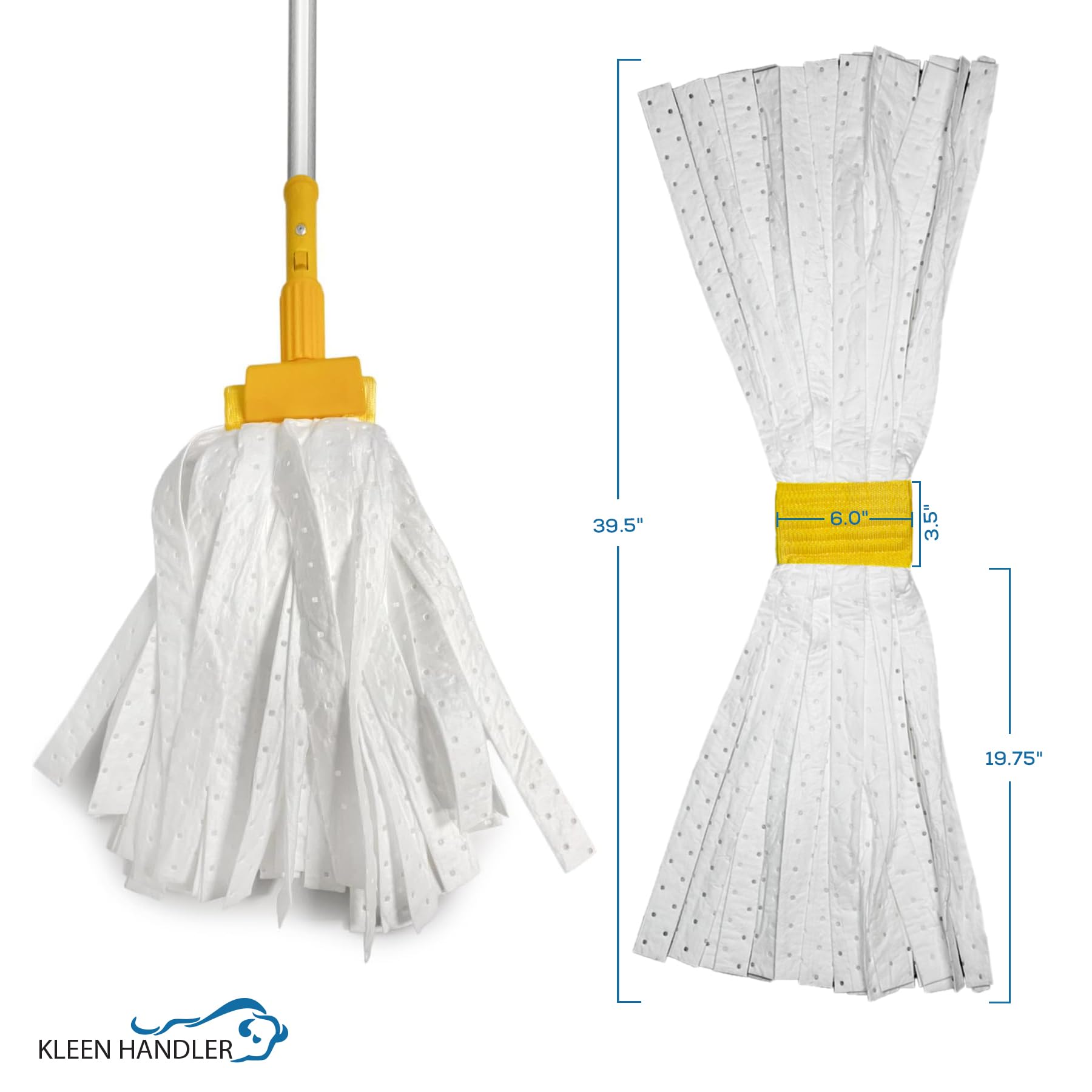 KLEEN HANDLER Mop Head Replacement 6-Pack Hydrophobic Industrial Mop for Oils and Spills β Heavy-Duty Mop for Industrial, Commercial, Janitorial Cleaning β Non-Woven Oil-Absorbent Material