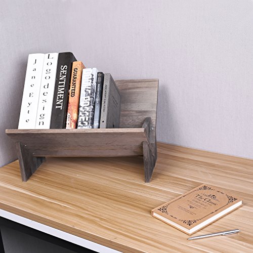 MyGift Rustic Barnwood Gray Wood Tilted Bookcase, Desktop Decorative Storage Organizer Display Bookshelf