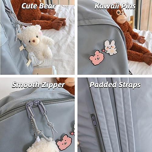 BILIPOPX Kawaii Backpack with Cute Accessories Aesthetic 15.6 Inch Laptop Backpack Pin Plush Pendant (Black,Single Backpack)