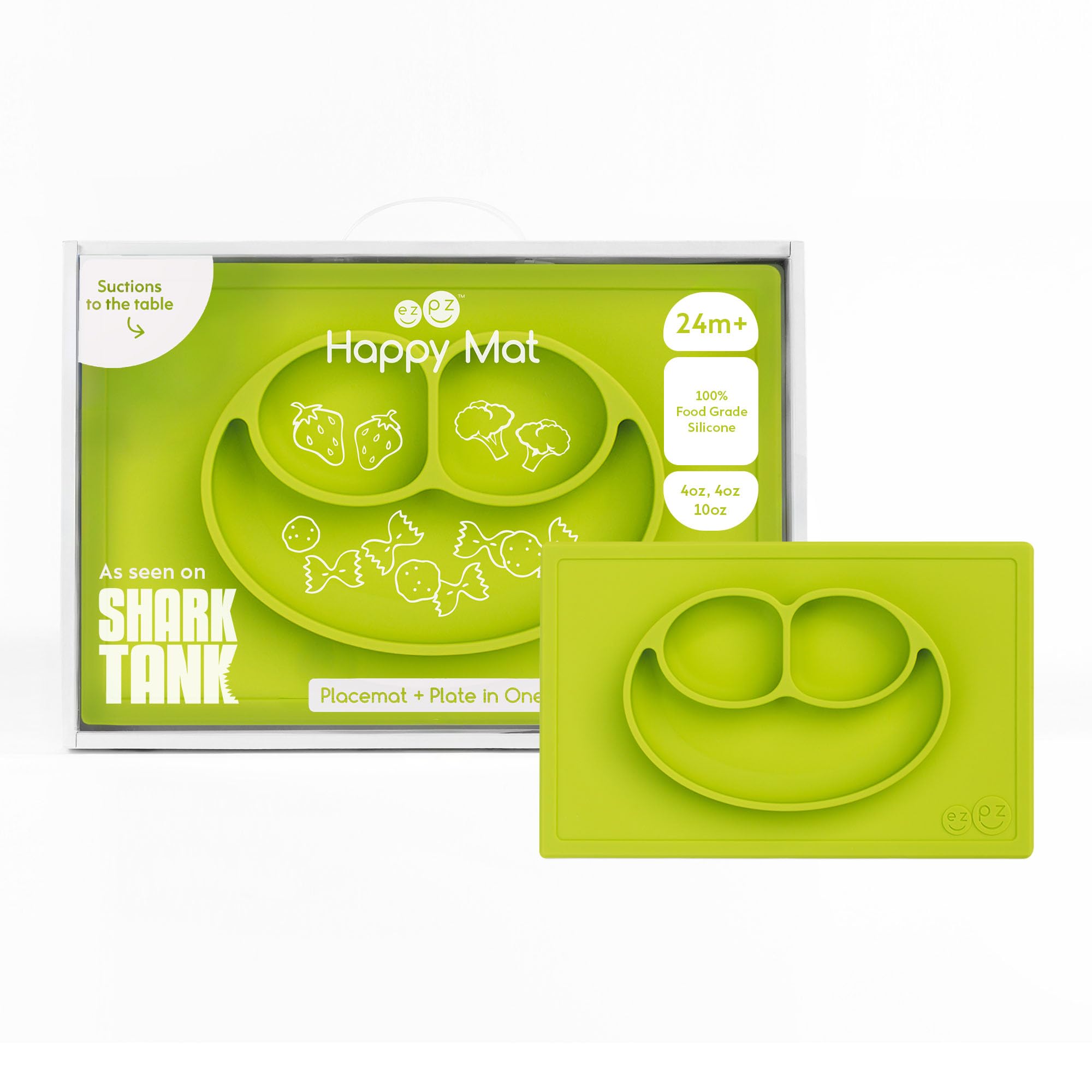 ezpz Happy Mat - 24 Months+ (Lime) - 100% Silicone Suction Plate with Built-in Placemat for Toddlers + Preschoolers - Divided Toddler Plates - Toddler Essentials…