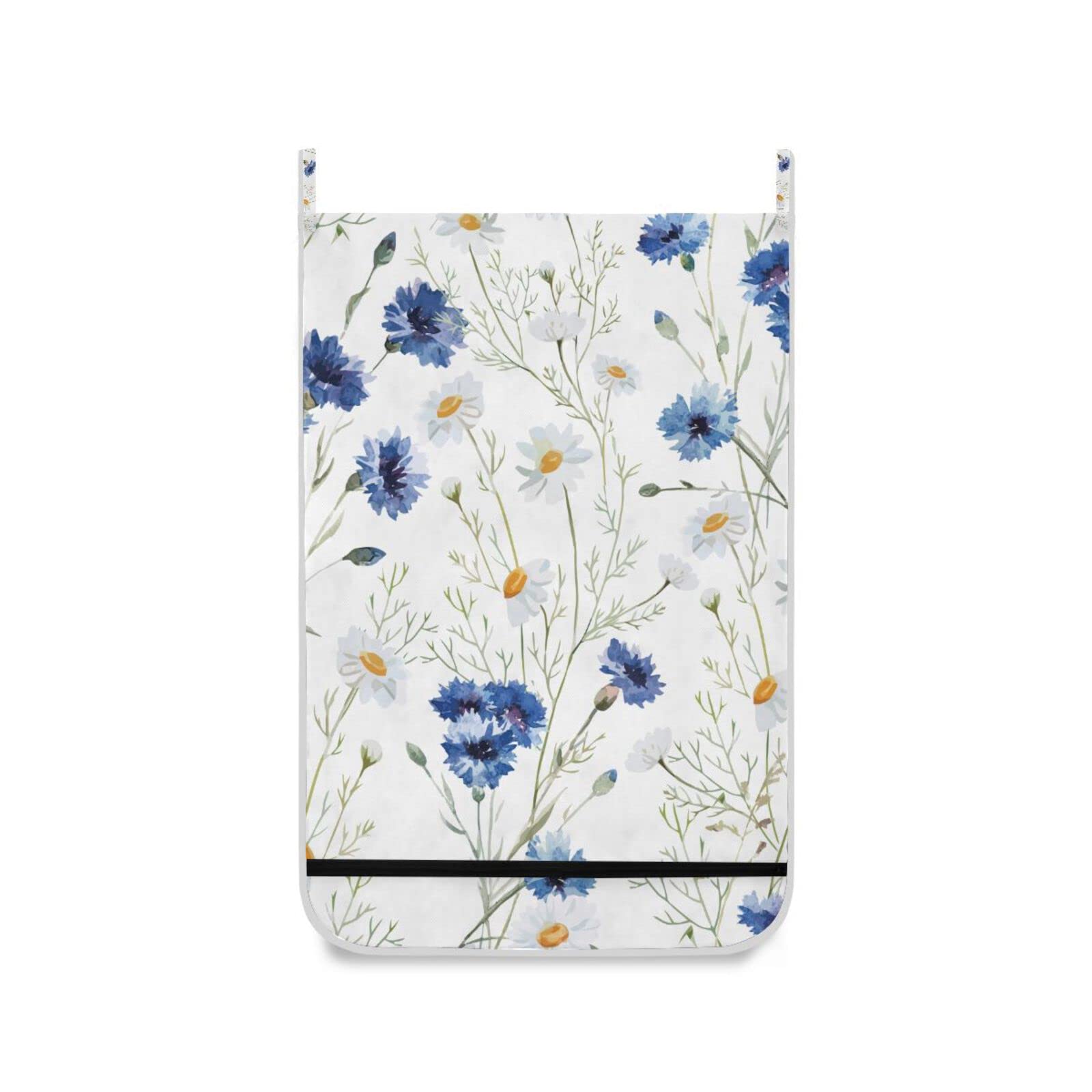 ElliTarr Door Hanging Laundry Hamper Bag with Free Adjustable Stainless Steel Hooks Dirty Clothes Hamper Extra Large Over the Door Laundry Hamper White Floral Daisy 29.5X20inch 1 PCS