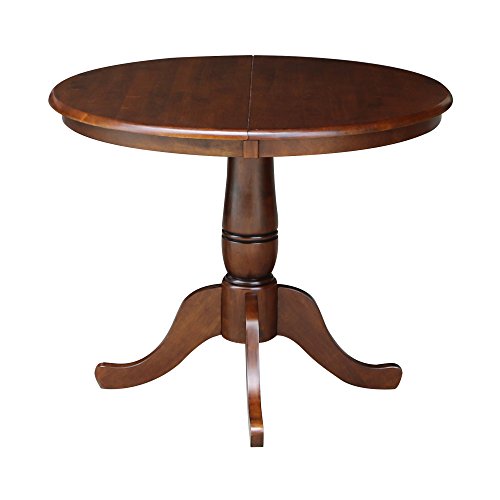 International Concepts Standard Height 36-Inch Round Extension Table with 12-Inch Leaf, Espresso