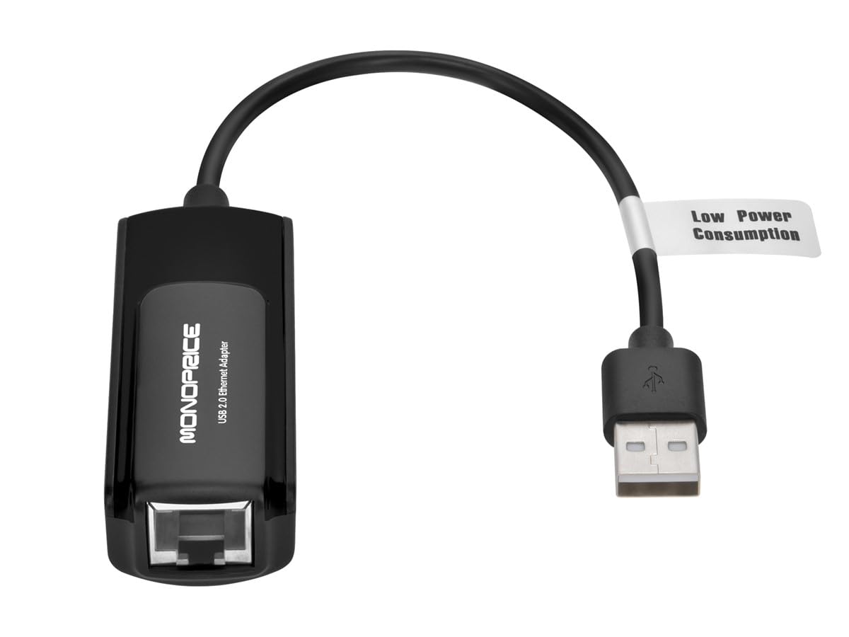 Monoprice USB 2.0 Ultrabook Ethernet Adapter (Low Power), Supports Windows and MacOS