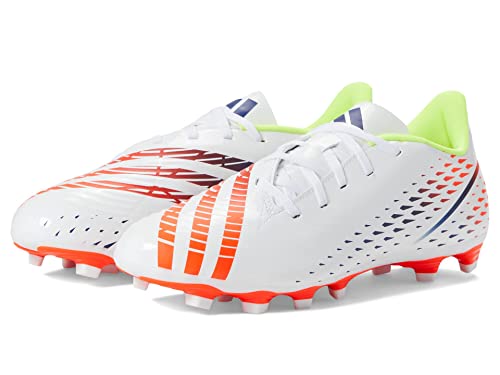 adidas Unisex Edge.4 Predator Flexible Ground Soccer Shoe, White/Solar Yellow/Power Blue, 9.5 US Men