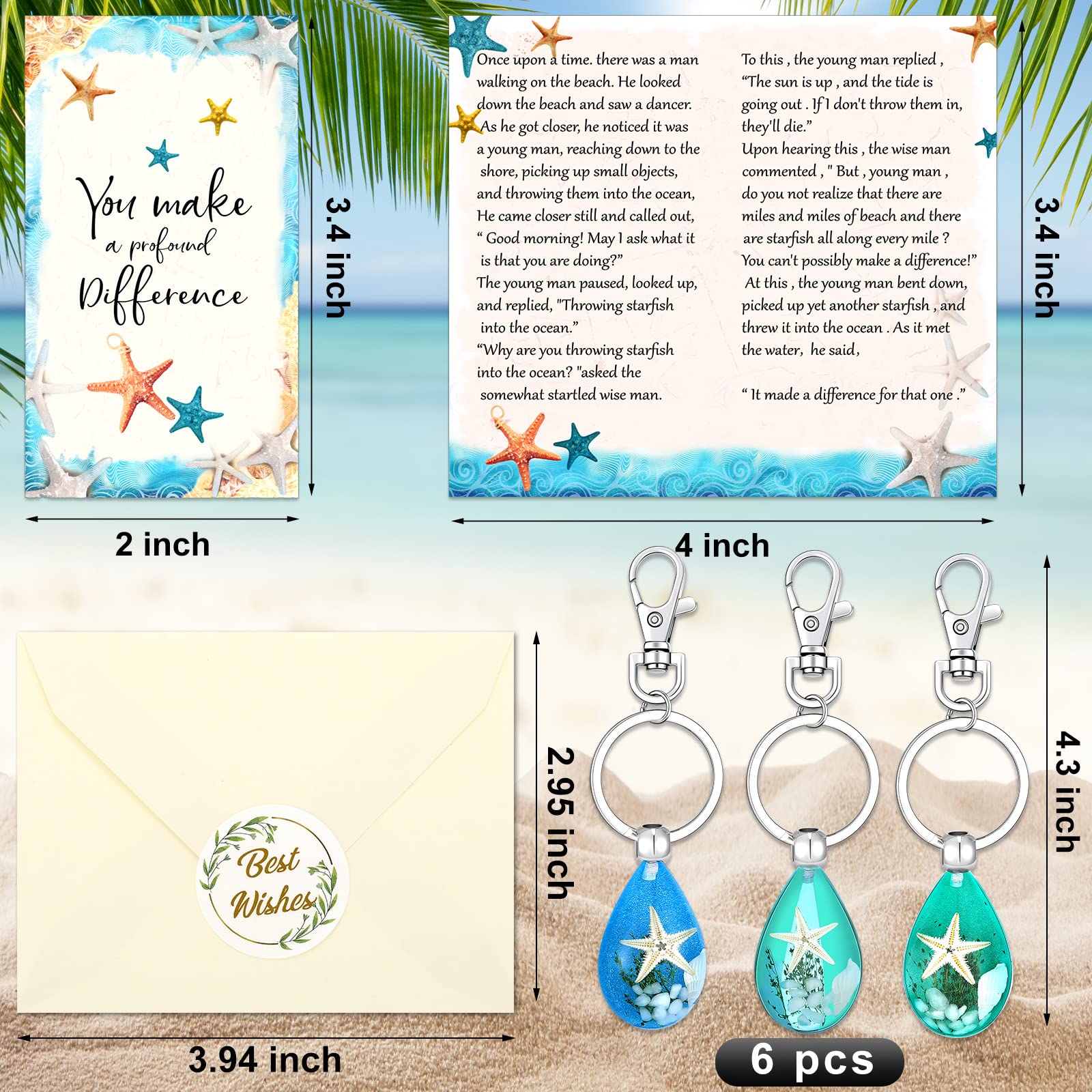 Eaasty 30 Pcs Starfish Story Gift Mini Keepsake Appreciation Notecards Employee Appreciation Starfish Keychain Cards Envelopes You Make a Difference Thank you Gifts Set for Teacher Students Colleague