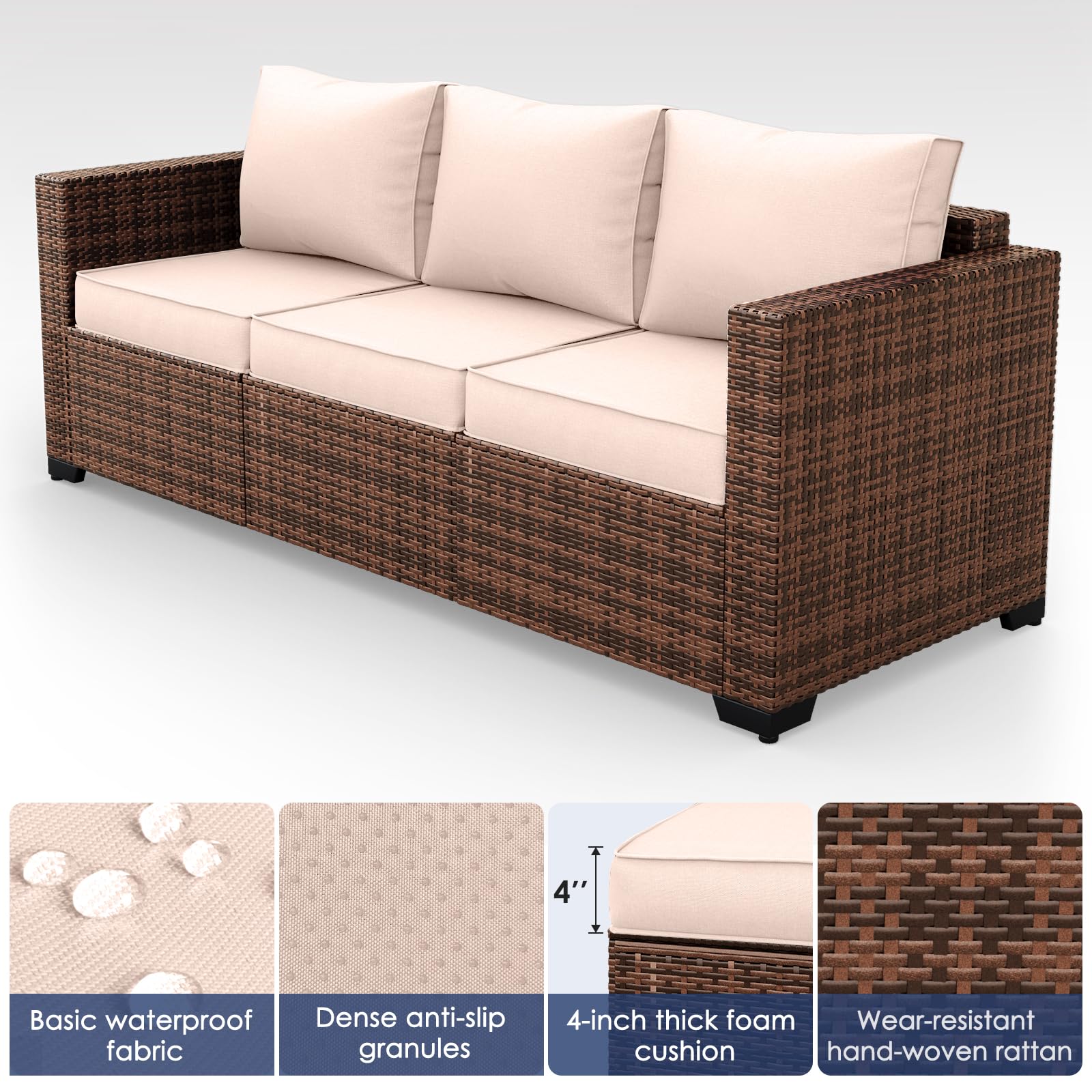 Amopatio Patio Furniture Set with Fire Pit Table, 6 Pieces Outdoor Sectional Sofa Wicker Patio Couch, 44" Fire Pit Conversation Sets with Storage Table, Waterproof Covers (Khaki)