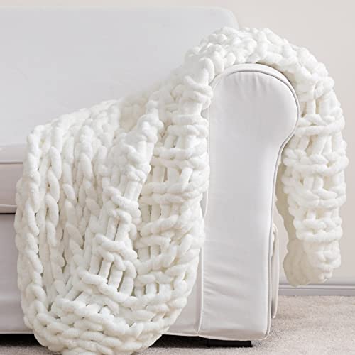 Angelhood Chunky Knit Blanket Soft Chenille Throw Blanket Handmade Knitted Yarn Blanket for Couch Bed Sofa Home Decor Gift