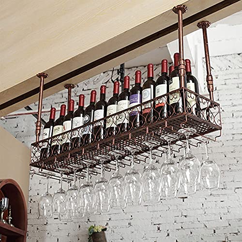 BDDIE Wine Racks,Ceiling Shelf Style Iron Hanging Wine Rack Stemware Holder,Adjustable Height Wine Glass Racks for Bars/Restaurants/Kitchens,Can 200Kg/120 * 25Cm
